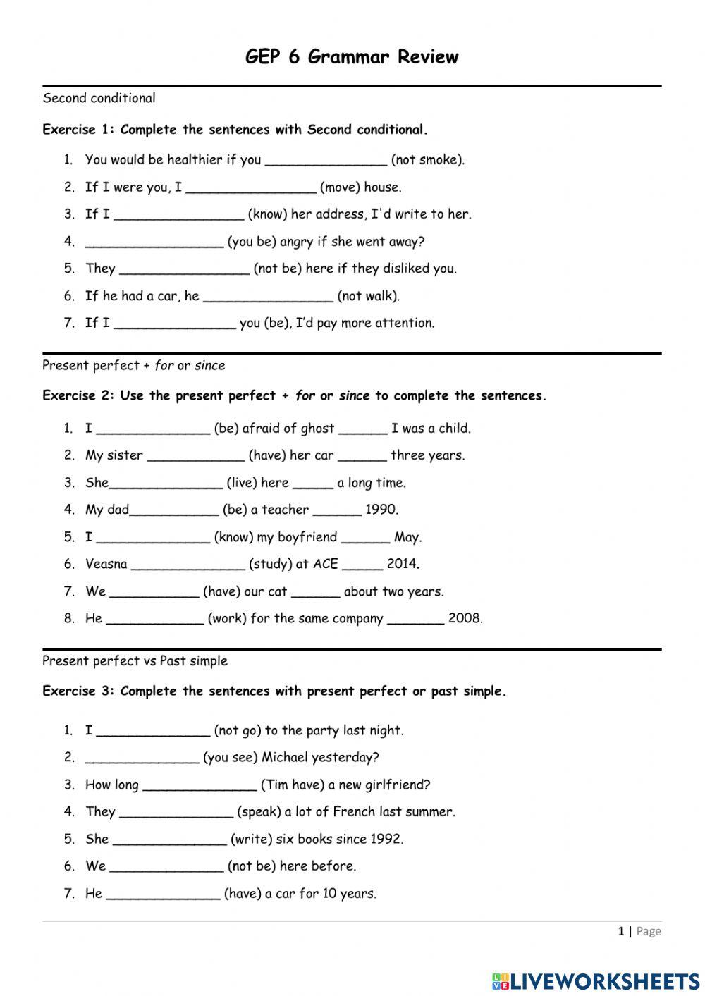 Grammar Review worksheet for Pre-intermediate | Live Worksheets