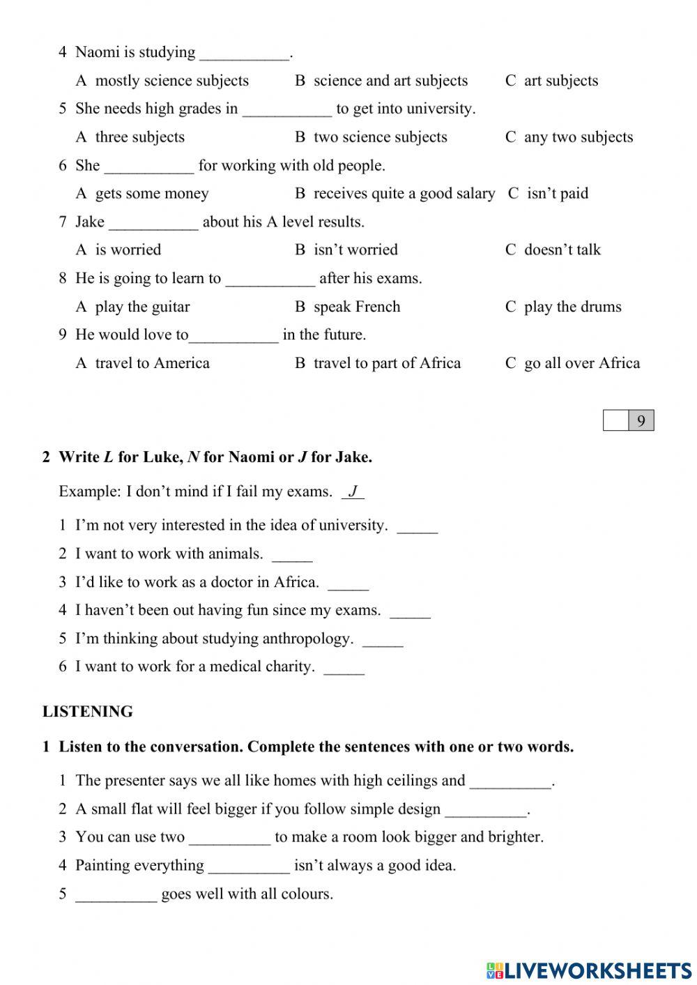 Reading and Listening 7a worksheet | Live Worksheets