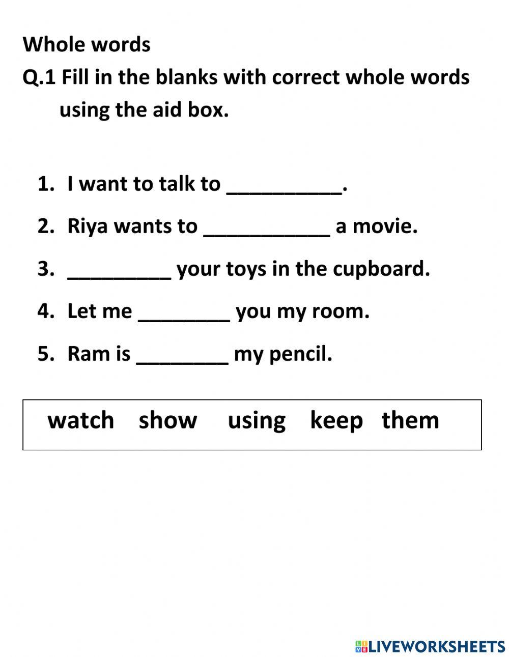 1129635 | Whole words | Prachi Dhawan | LiveWorksheets