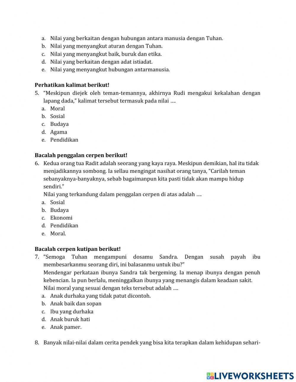 Bahasa indonesia online exercise for 3 | Live Worksheets