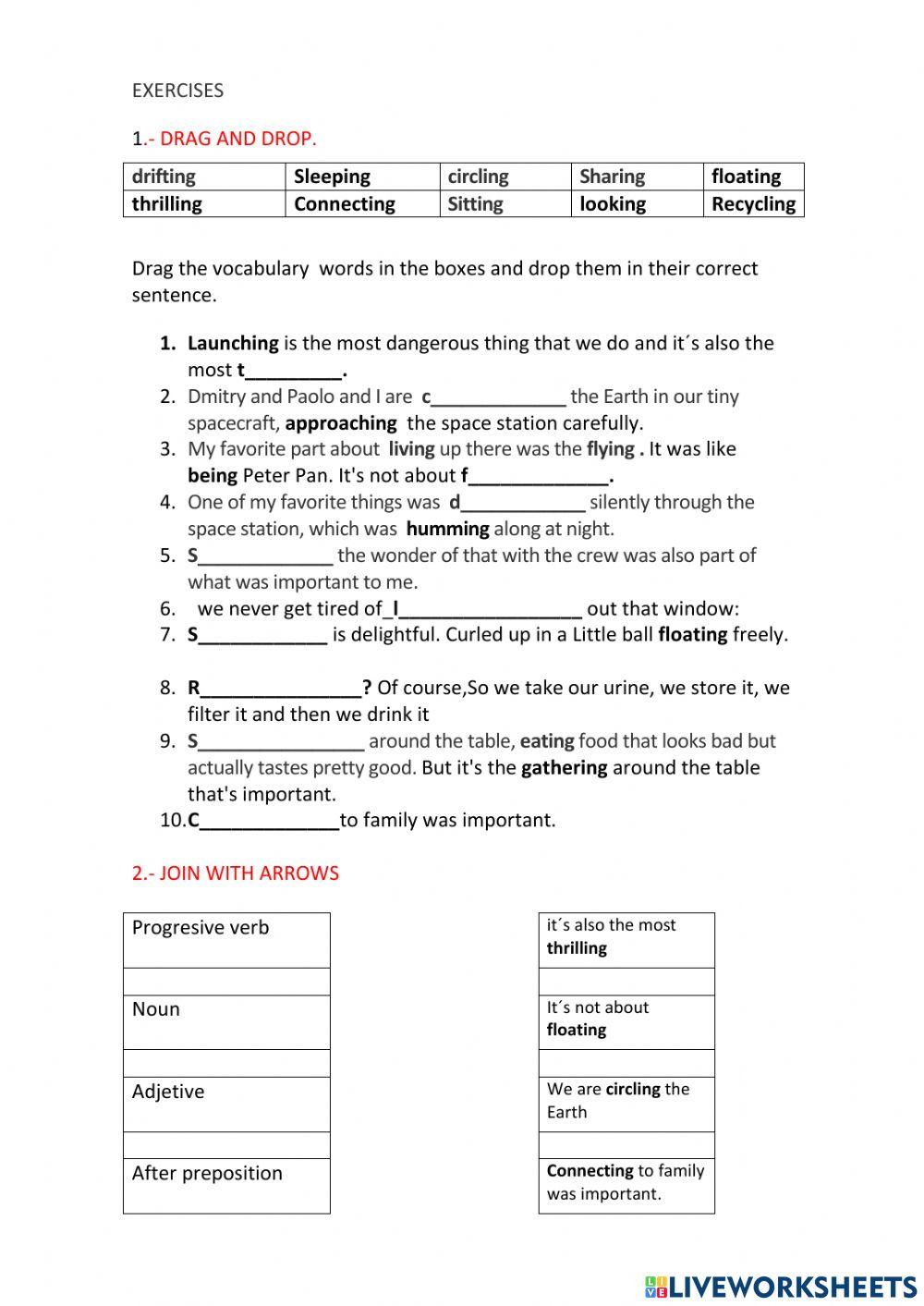 Exercises space worksheet | Live Worksheets