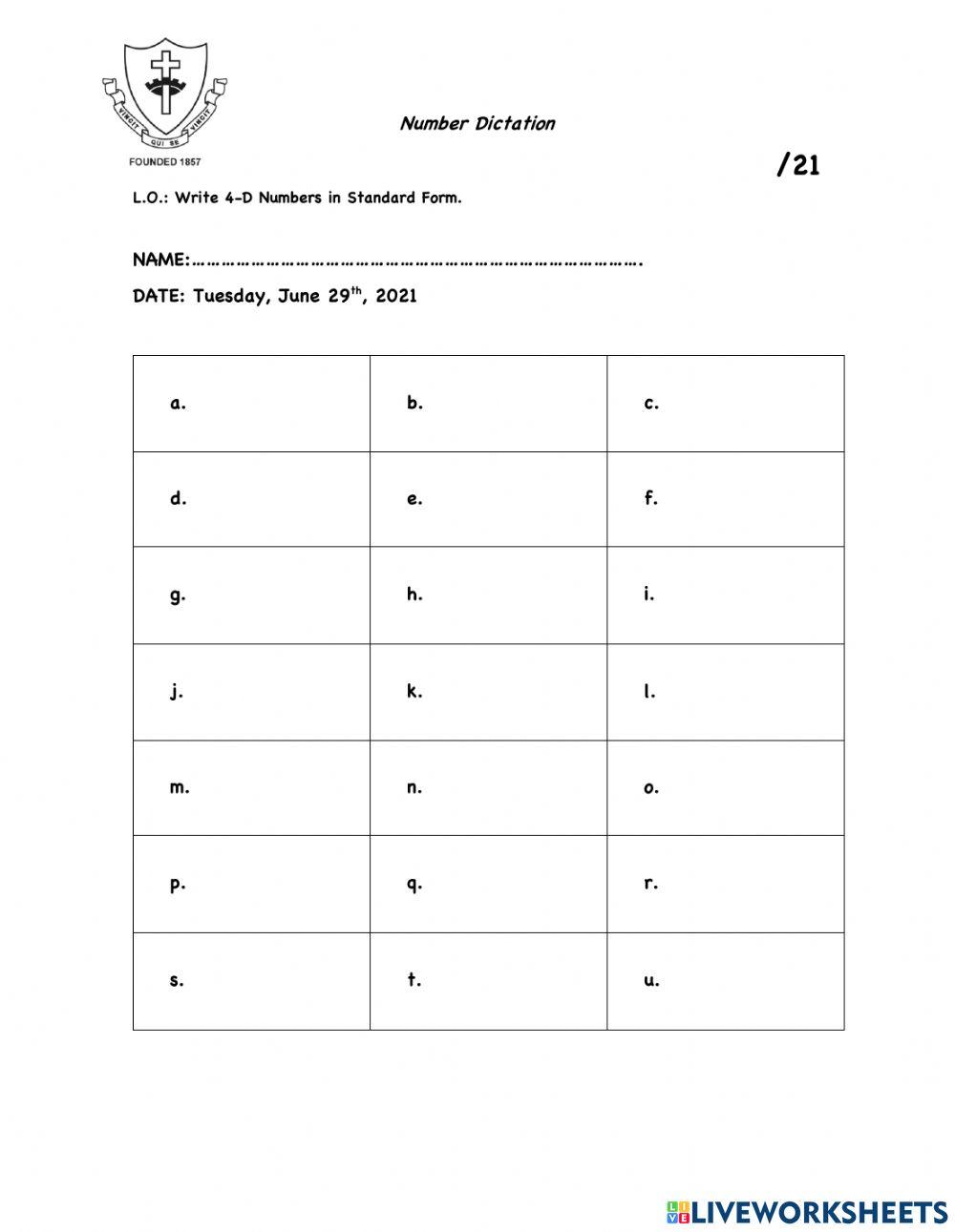 Number dictation online worksheet | Live Worksheets