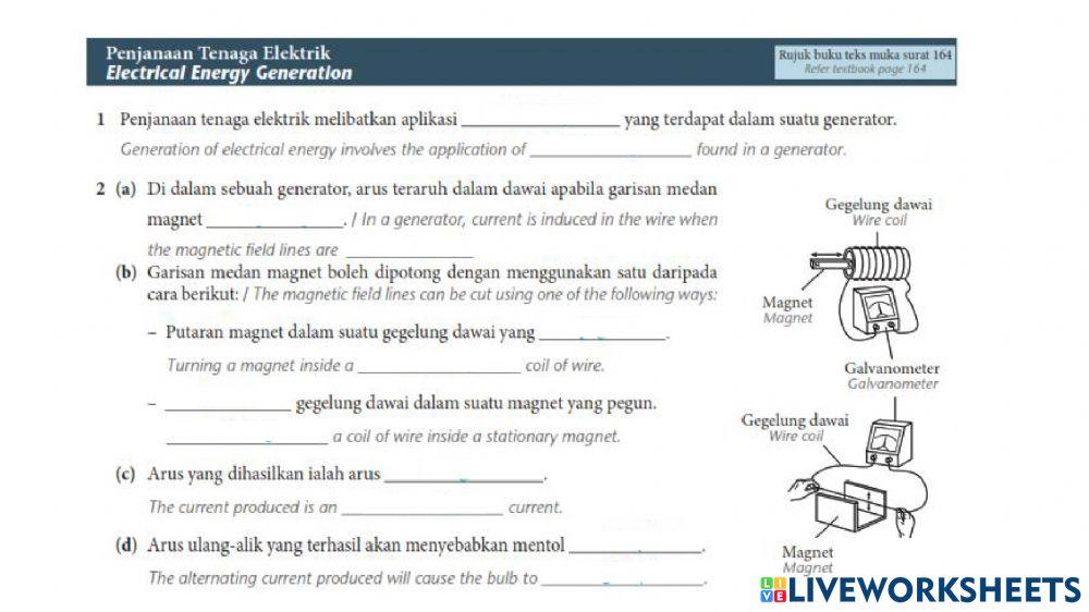 Generation of electricity worksheet | Live Worksheets