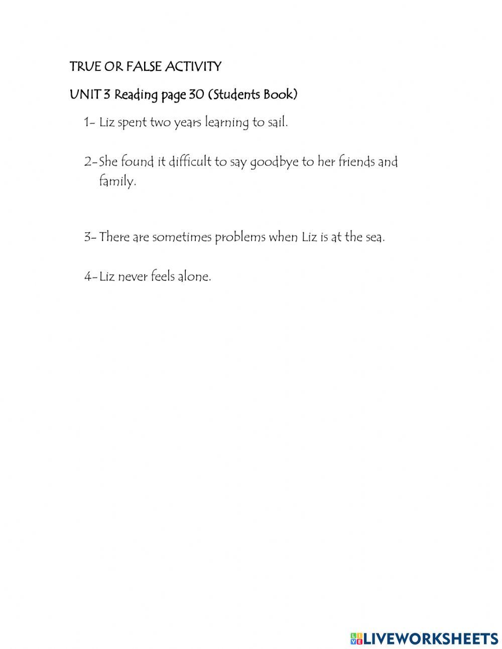 True or false interactive activity for H3 | Live Worksheets