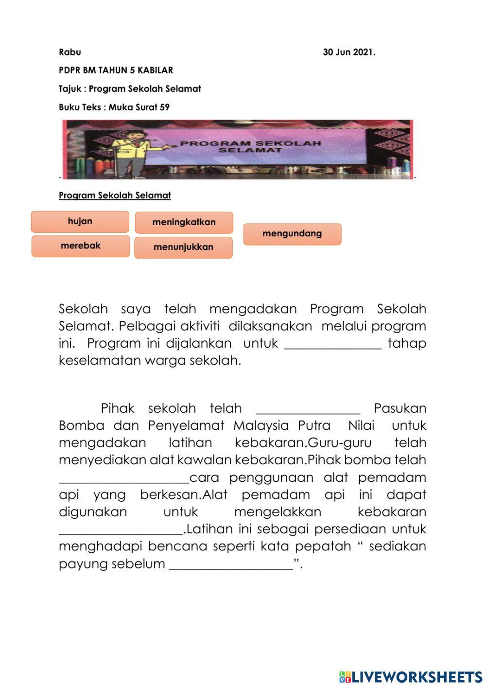 Program sekolah selamat worksheet | Live Worksheets