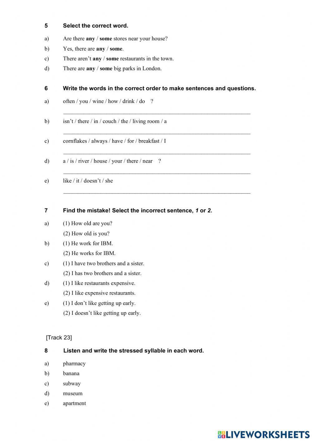 Placement test Beginner worksheet | Live Worksheets