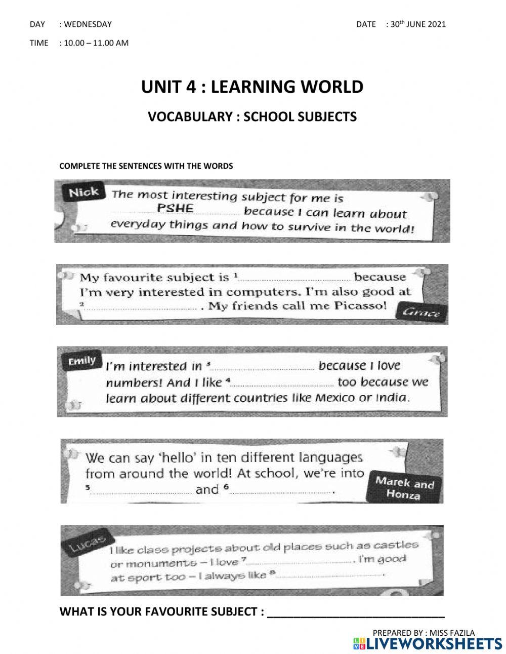 1130573 | Year 5 learning world | fazilakhosny