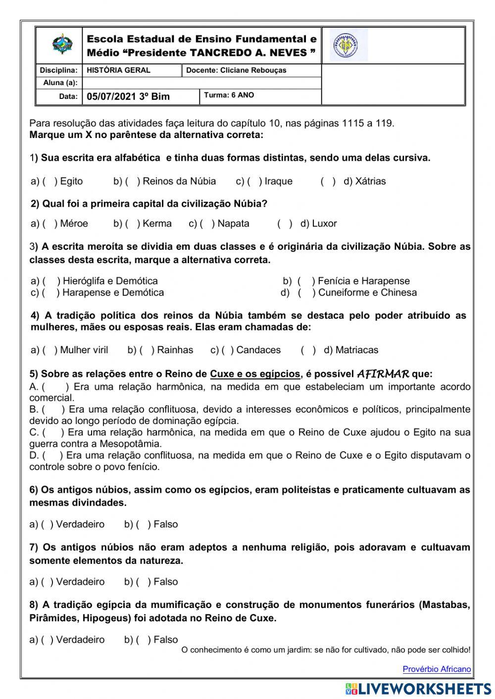 Núbia e o Reino… | Free Interactive Worksheets | 1131072
