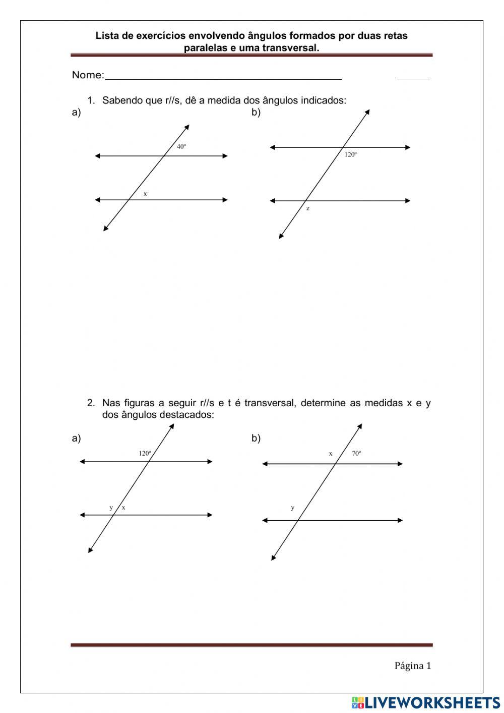 Retas paralelas cortadas por uma transversal 1131055