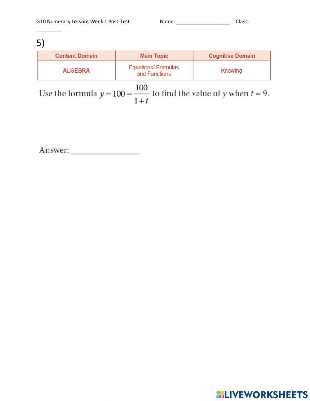 G10 W1 Post-test worksheet | Live Worksheets