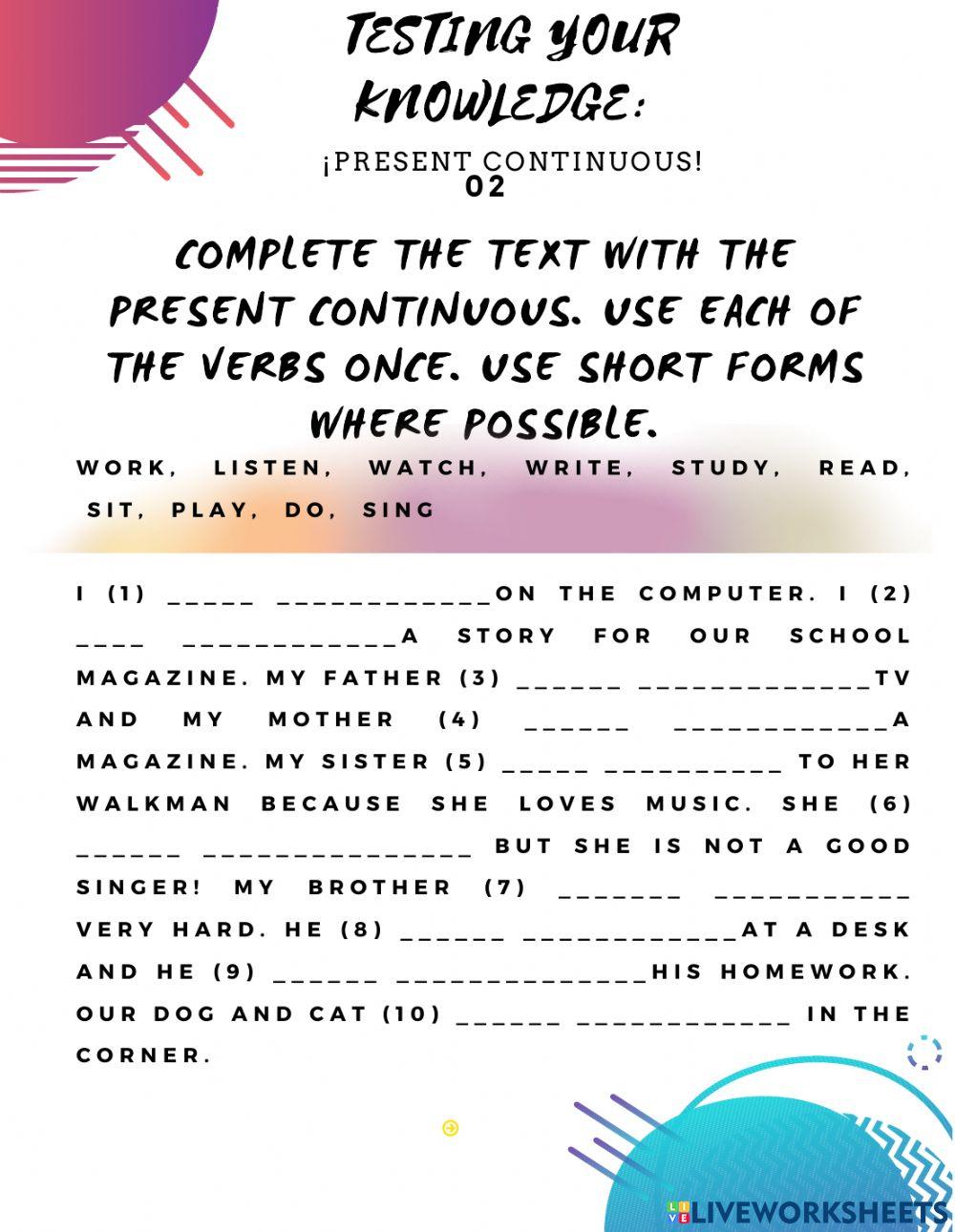 Present Progressive worksheet for 8° | Live Worksheets