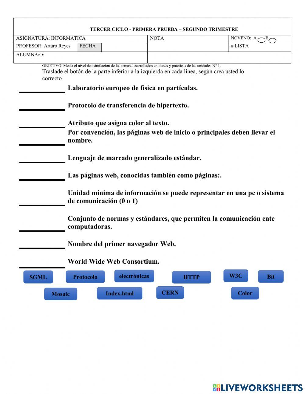 Examen HTMLA worksheet | Live Worksheets