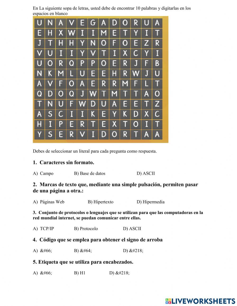 Examen HTMLA worksheet | Live Worksheets