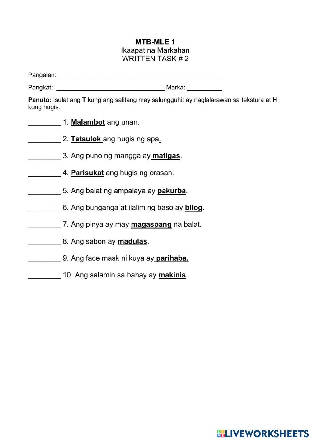 Mtb wt-2 4q worksheet | Live Worksheets