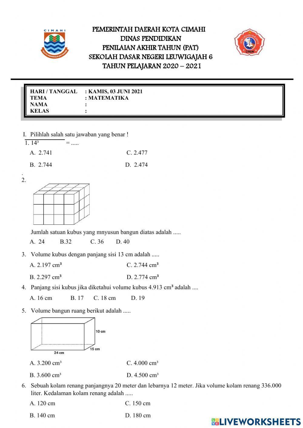 Pat matematika interactive exercise | Live Worksheets