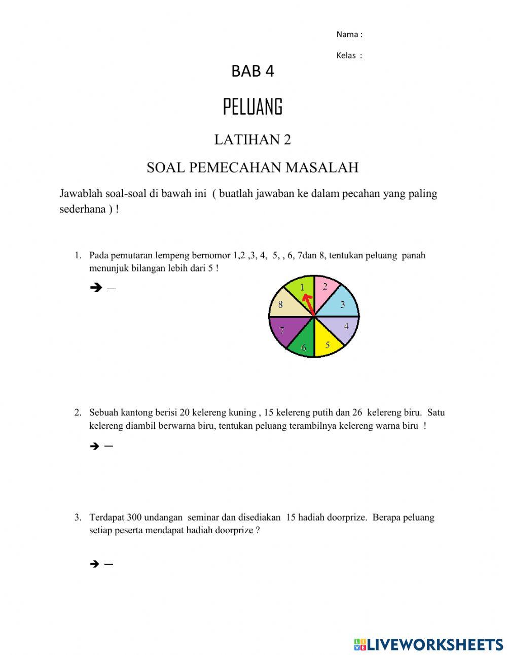 PELUANG Latihan 2 worksheet | Live Worksheets