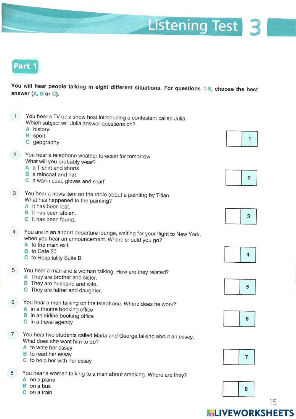 FCE(1) Listening Test - 3, 4 worksheet | Live Worksheets