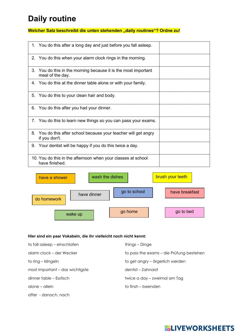 MyteacherHASA | Daily rountine 1057676 | LiveWorksheets