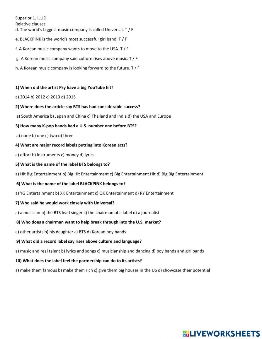 Music relative … | Free Interactive Worksheets | 1057754