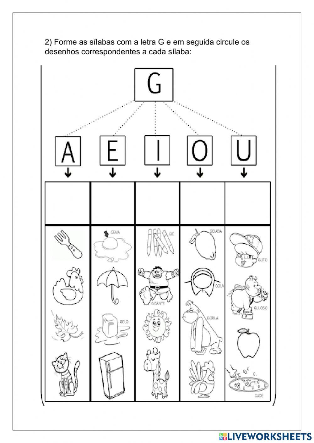 Família silábica G activity | Live Worksheets