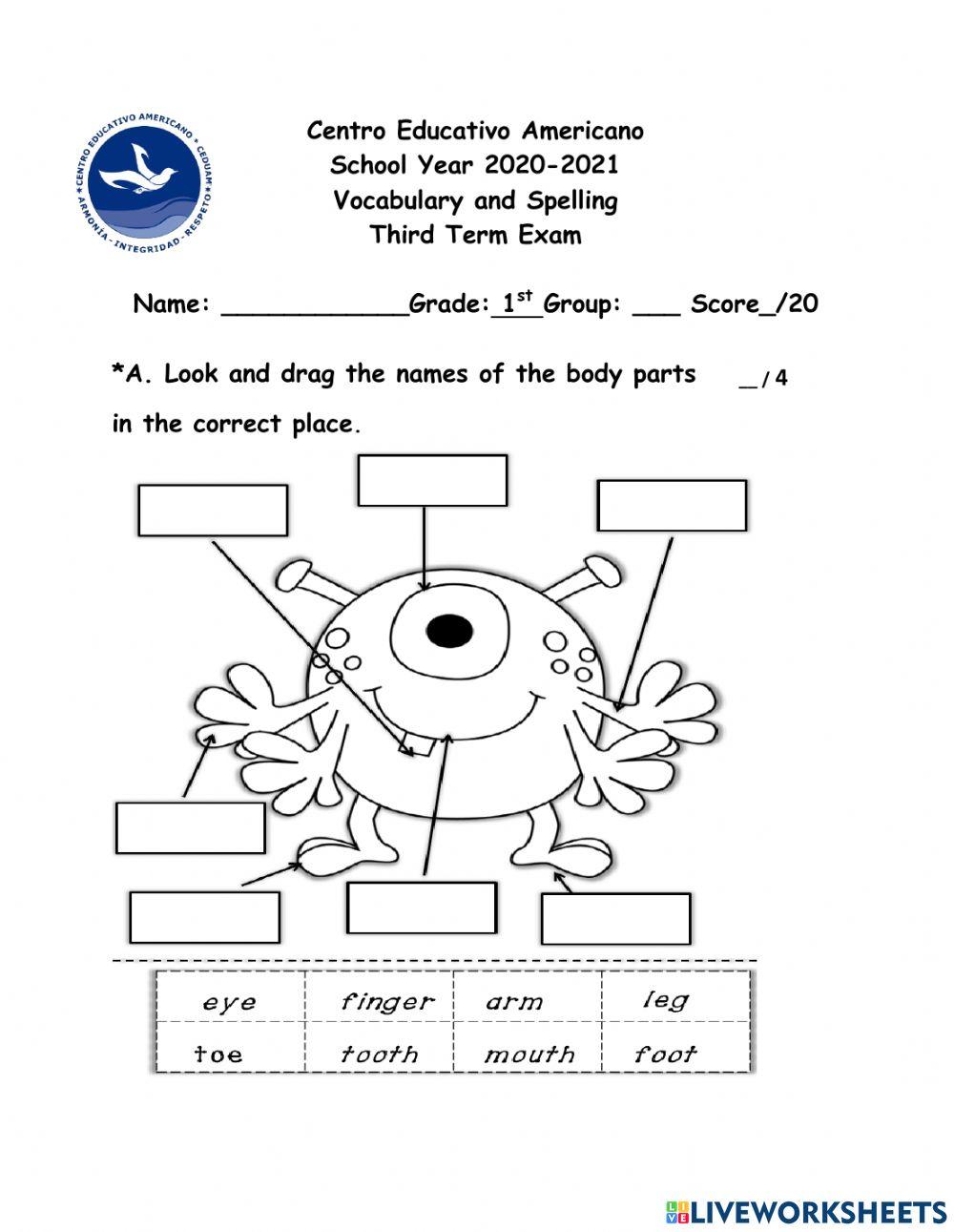 Vocabulary exam | Live Worksheets