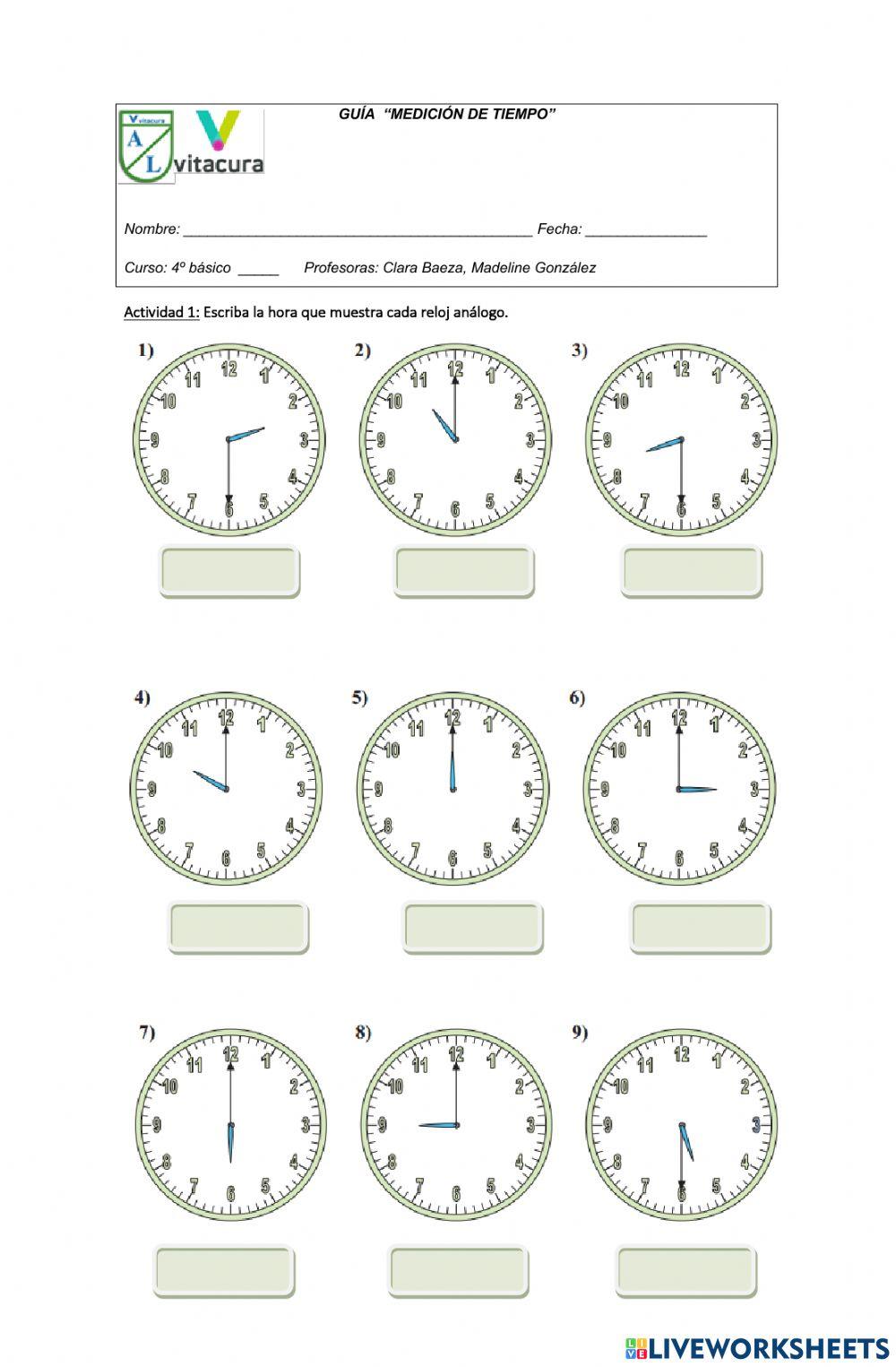 Reloj análogo worksheet | Live Worksheets