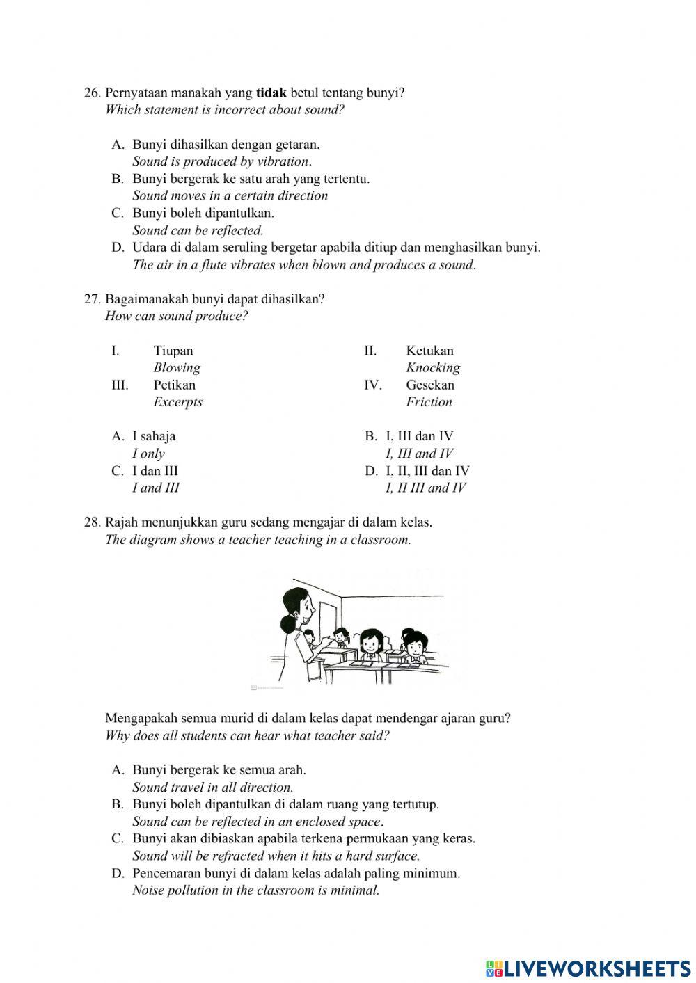 Kertas Peperiksaan Sains DPIP Tahun 4 Kertas 1 Part 2 online exercise for | Live Worksheets