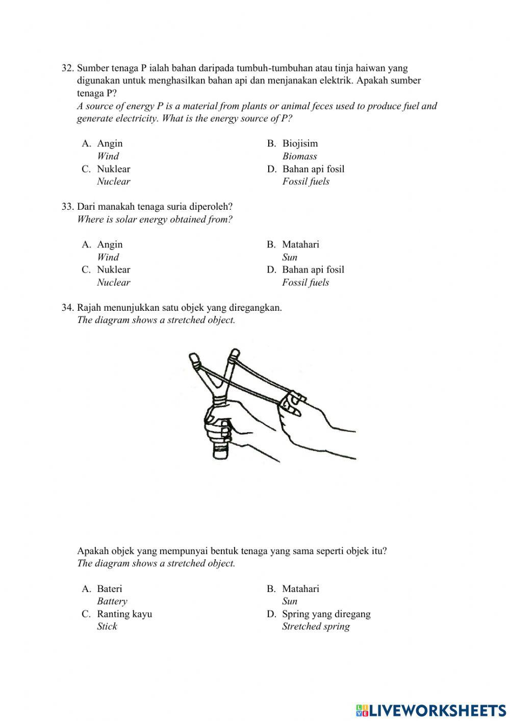 Kertas Peperiksaan Sains DPIP Tahun 4 Kertas 1 Part 2 online exercise for | Live Worksheets