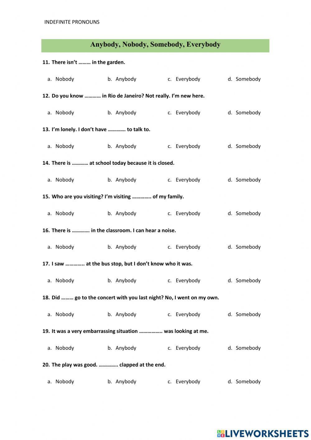 Indefinite Pron… | Free Interactive Worksheets | 1058170