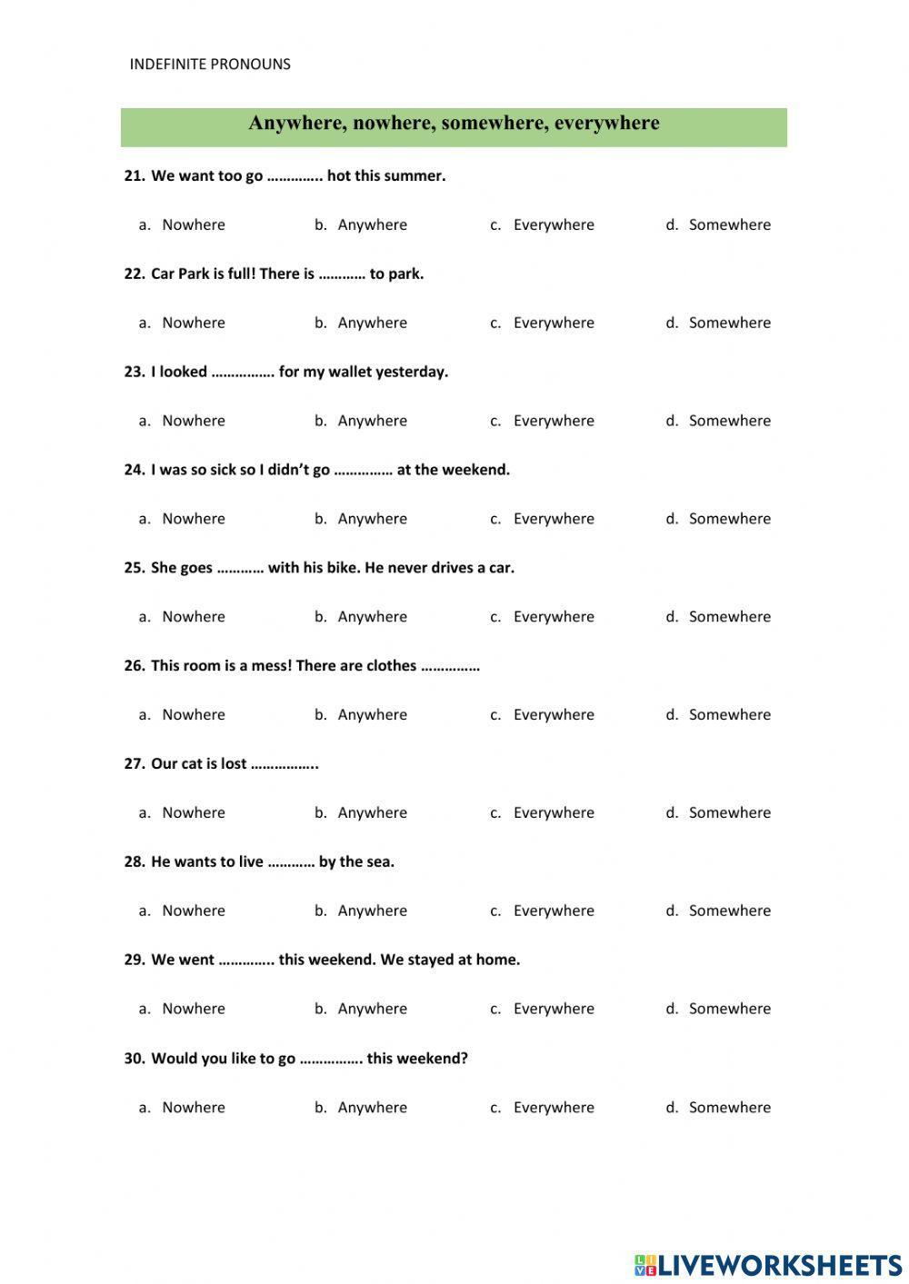 Indefinite Pron… | Free Interactive Worksheets | 1058170