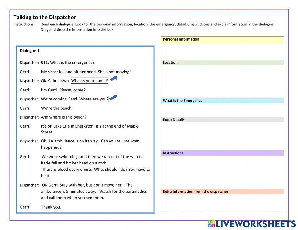 Dispatcher Dialogue-Drag and Drop online exercise for | Live Worksheets