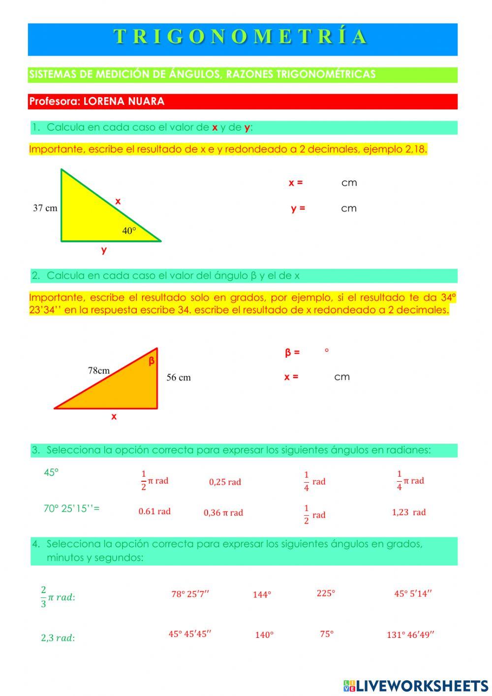Trigonometría 03 worksheet | Live Worksheets