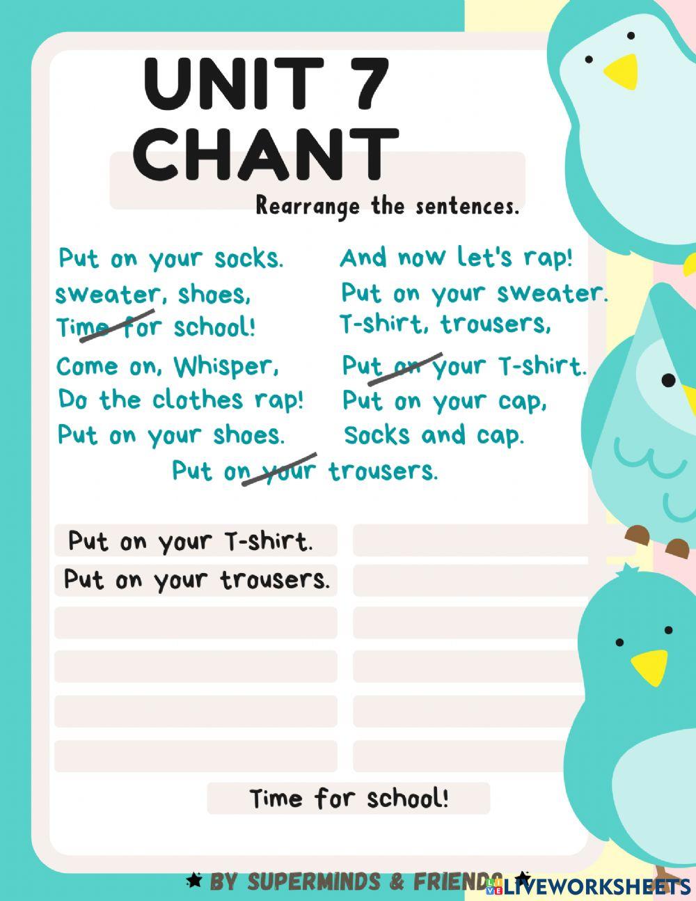 Unit 7 Get dressed chant worksheet | Live Worksheets