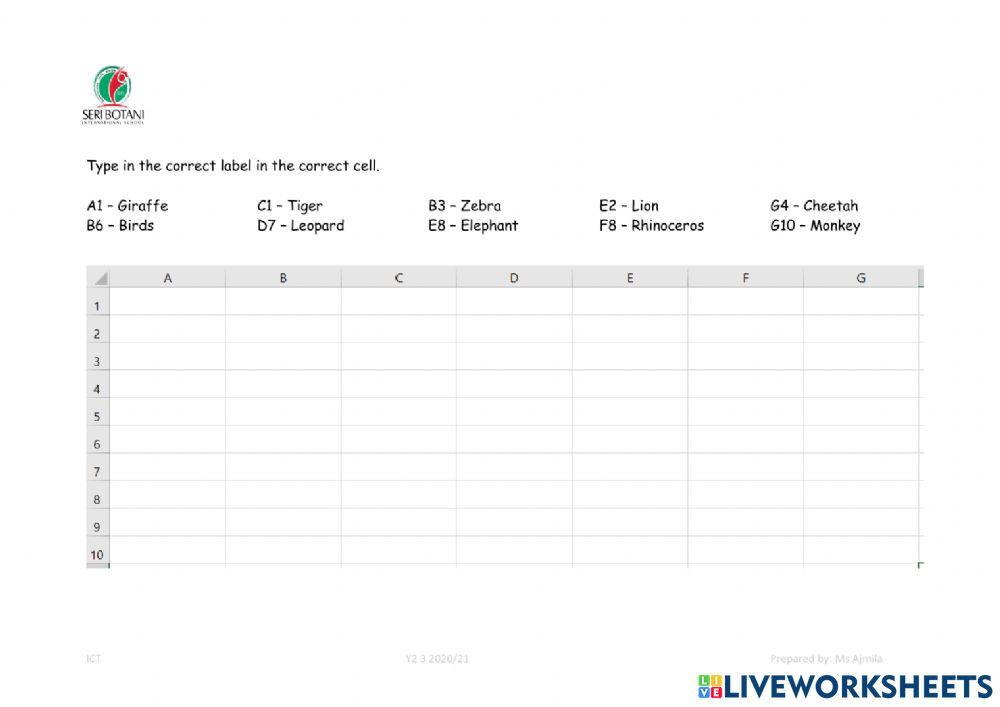1131575 Ict Ms Excel Ajmila Liveworksheets