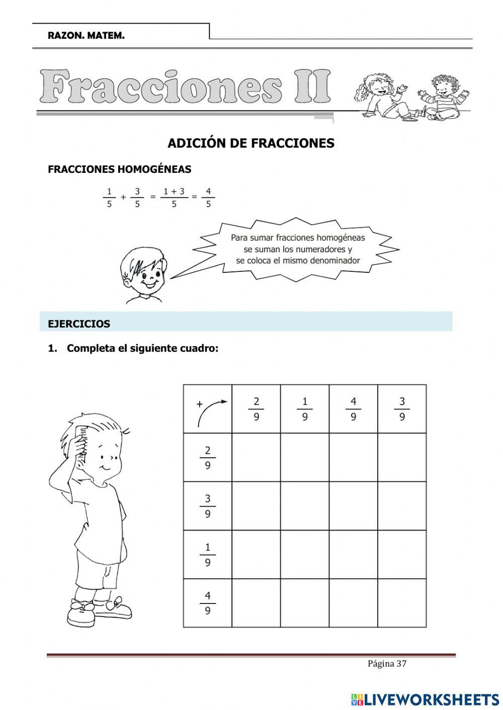 adicion de frac… | Free Interactive Worksheets | 5080973
