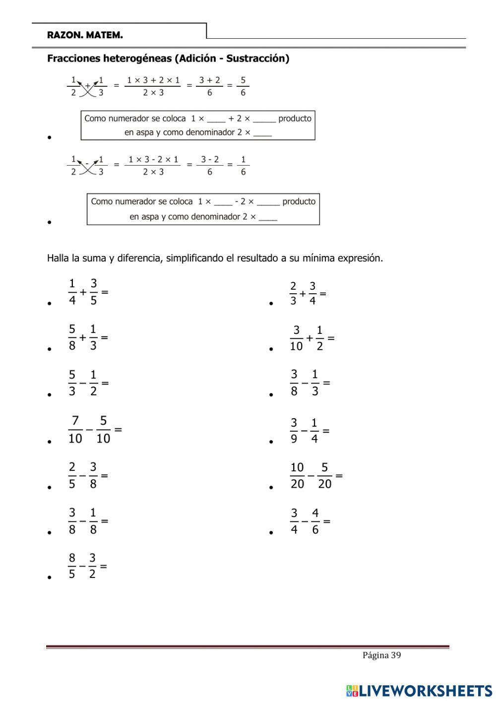 adicion de frac… | Free Interactive Worksheets | 5080973