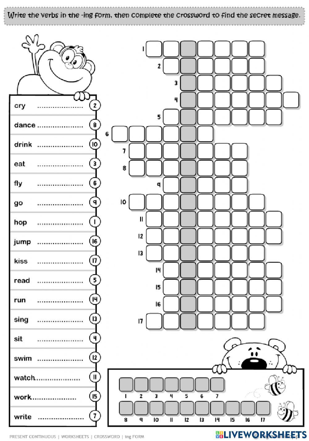 Present Continuous - Crossword online exercise for | Live Worksheets