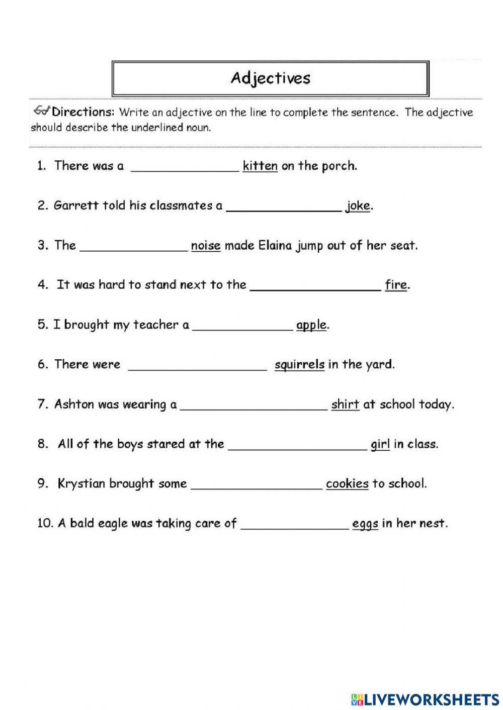 Adjectives online exercise for 4 grade | Live Worksheets