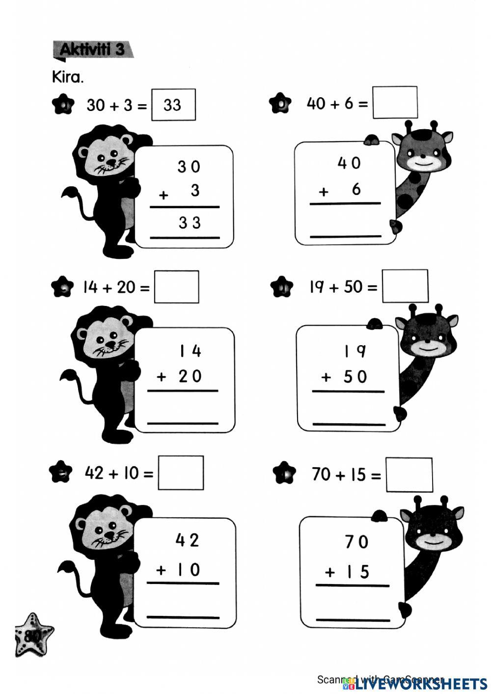 Tambah online worksheet for 1 | Live Worksheets