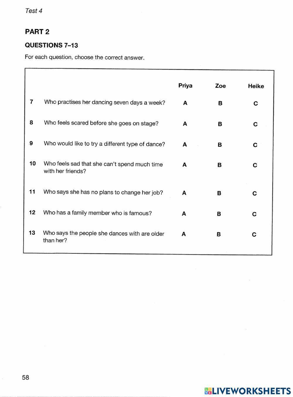 KET 1 - 2020 - Test 4 Reading - Writing online exercise for | Live ...