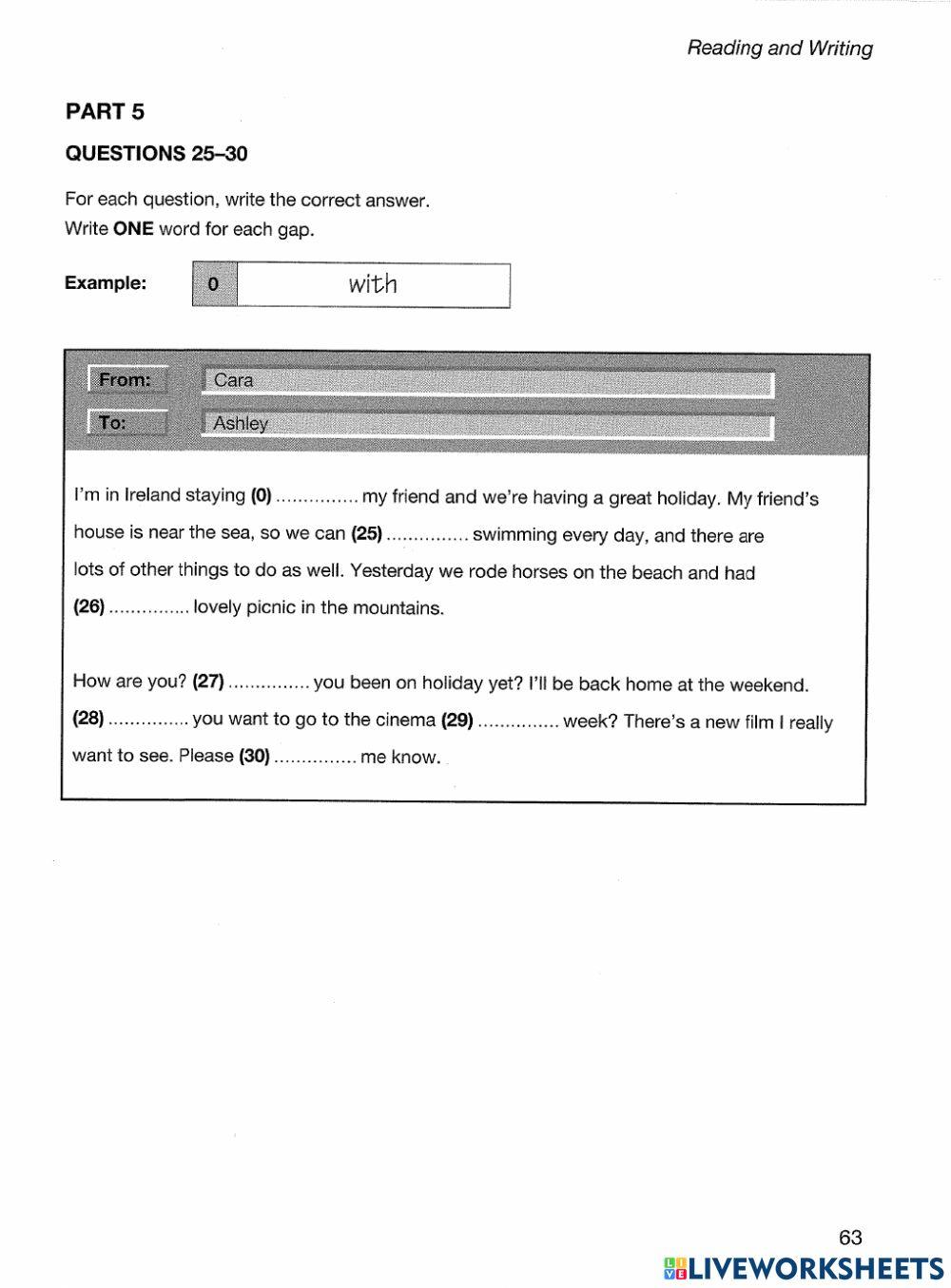 KET 1 - 2020 - Test 4 Reading - Writing online exercise for | Live ...