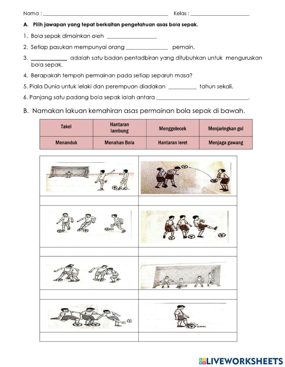 Bola Sepak 1m1s worksheet | Live Worksheets