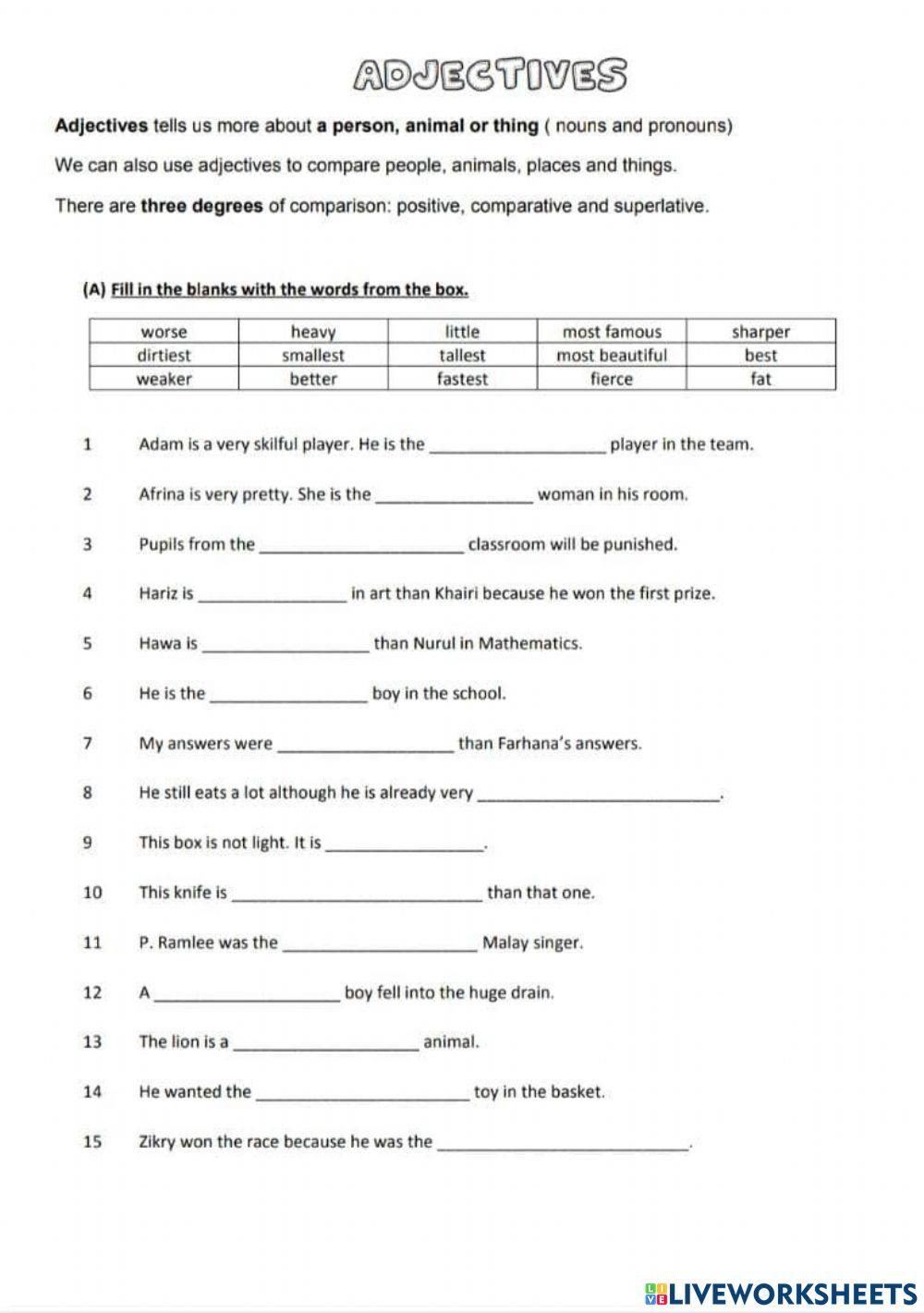 Adjectives online exercise for | Live Worksheets