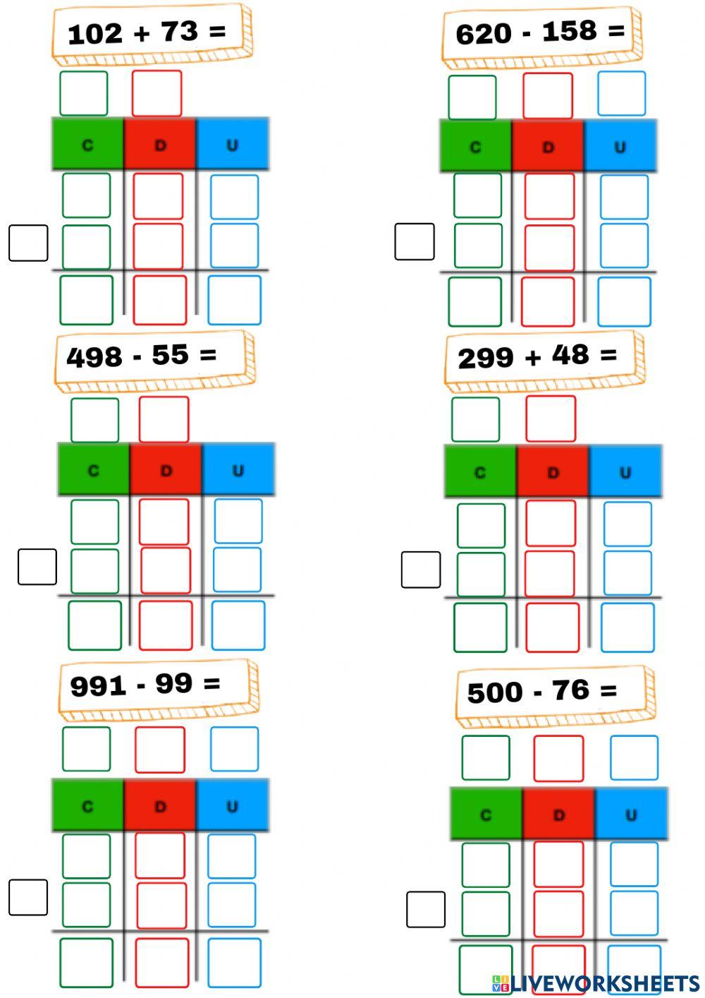 Revisão - Adição e Subtração até centenas worksheet | Live Worksheets