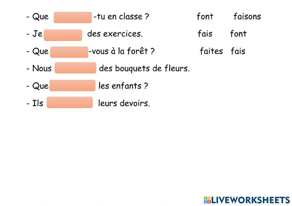 Le verbe FAIRE-2 1133590 | Terpsichore | Live Worksheets