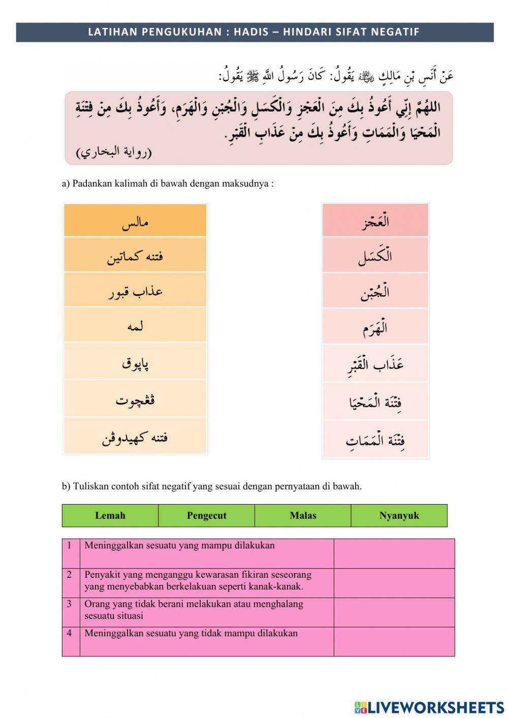 Hindari sifat negatif exercise | Live Worksheets