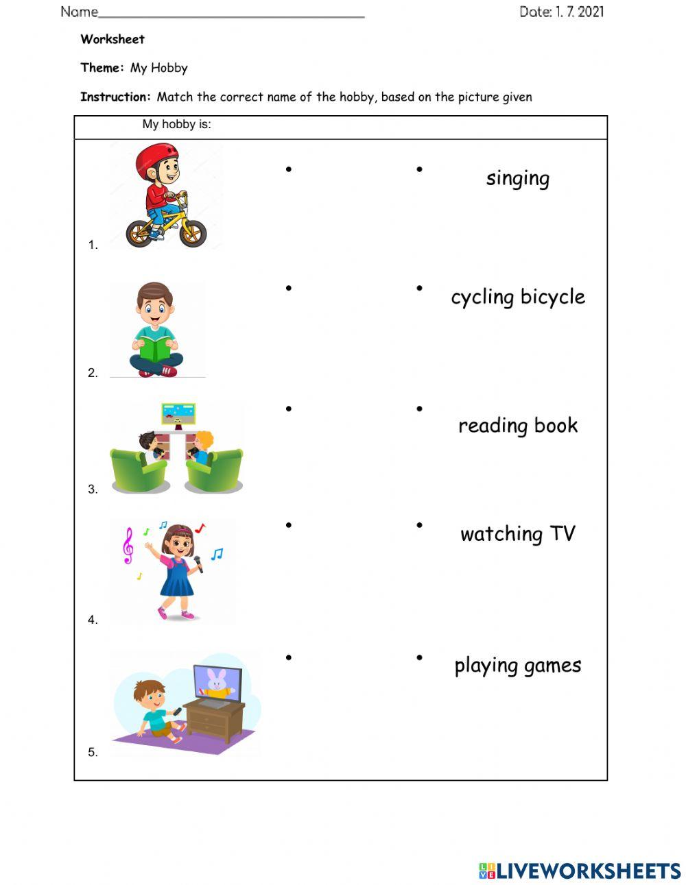 My Hobby exercise for 2 | Live Worksheets