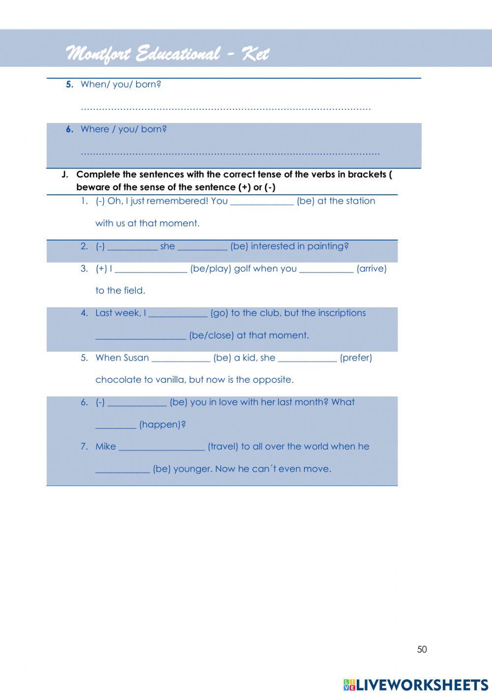 KET GRAMMAR UNIT 5.1 online exercise for | Live Worksheets
