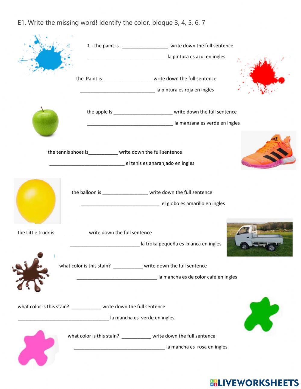 Colors in english online exercise | Live Worksheets