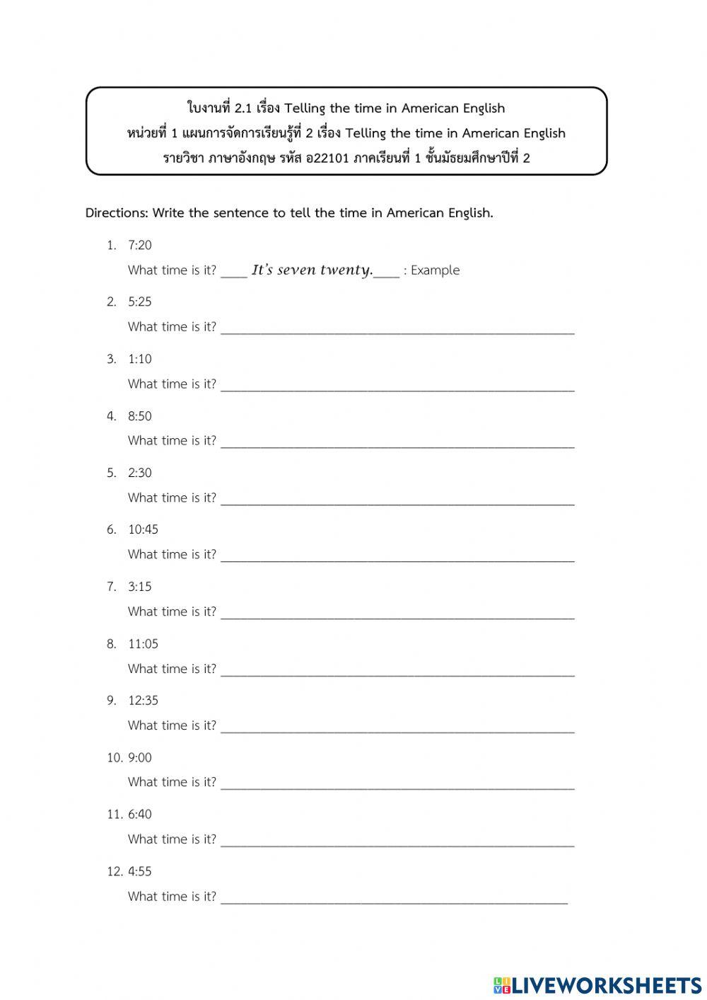 Ameracan English Time M.2 worksheet | Live Worksheets